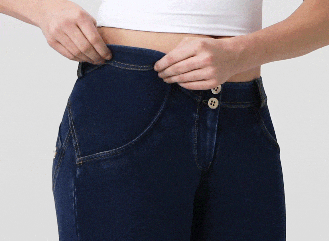 Navy Blue Mid Rise Full Length WRUP Fashion Pants | Freddy Australia